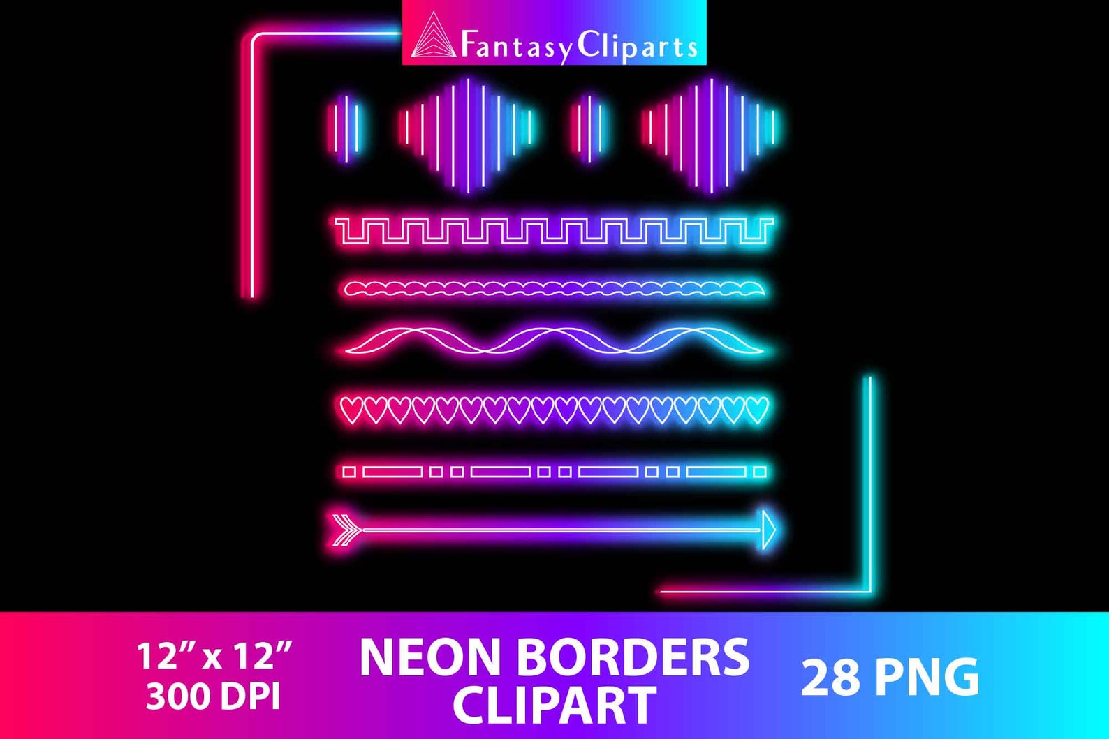 Neon Borders Clipart PNG Glowing Neon Dividers Clip Art - Etsy