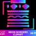 Neon Borders Clipart PNG Glowing Neon Dividers Clip Art Pastel Rainbow ...