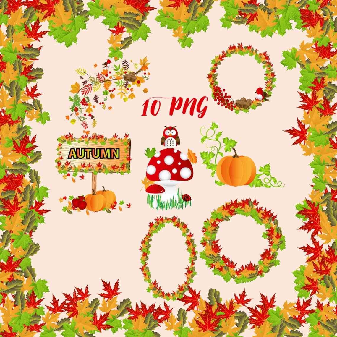 Autumn Clipart Fall Clip Art Set Autumn Wreaths Leaves | Etsy