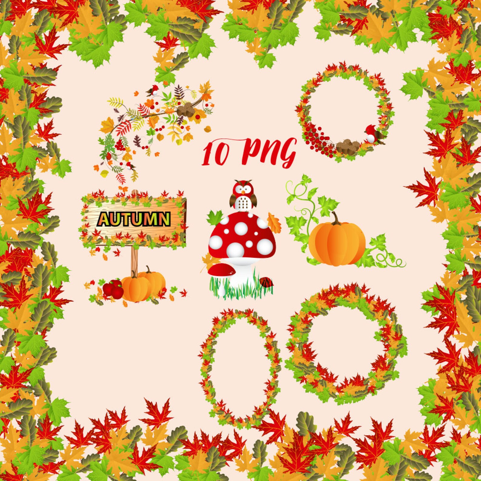 Autumn Clipart Fall Clip Art Set Autumn Wreaths Leaves | Etsy