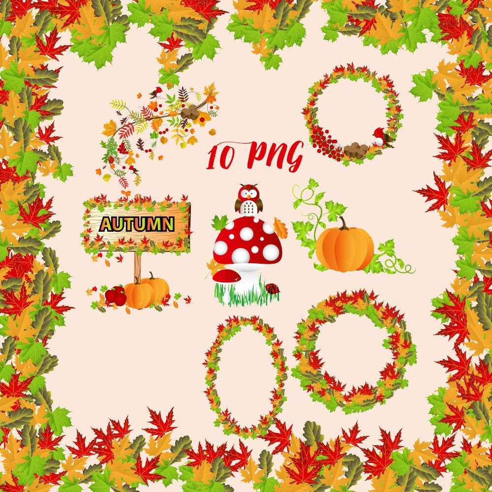Autumn clipart fall clip art set autumn wreaths leaves | Etsy