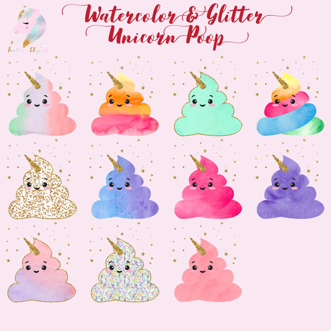 Watercolor Unicorn, Unicorn Poop Clipart, Poo Clip Art, Cute Glitter ...