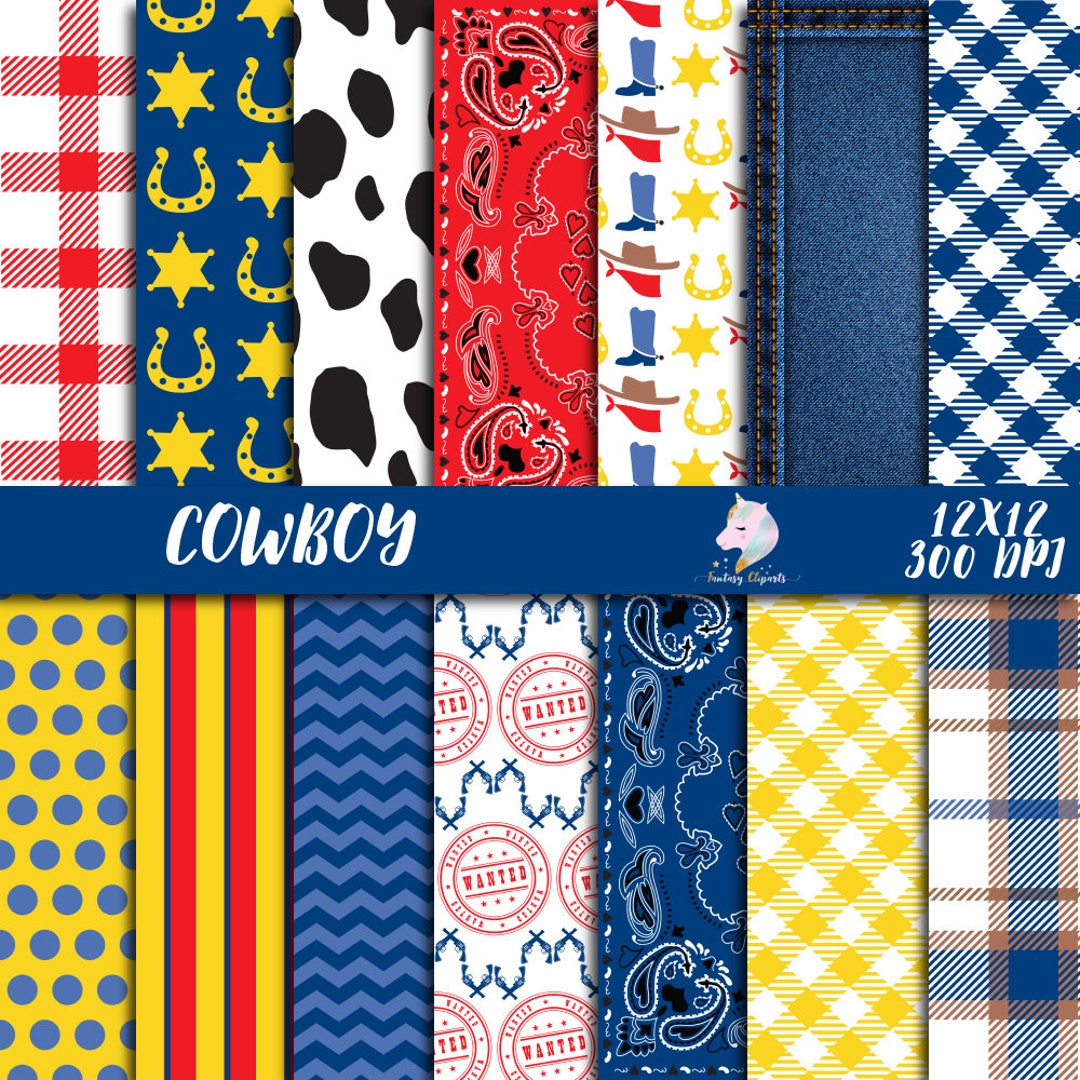 Cowboy Digital Paper, Cowboy Clipart, Western Paper Pack, 12 X 12 Paper ...