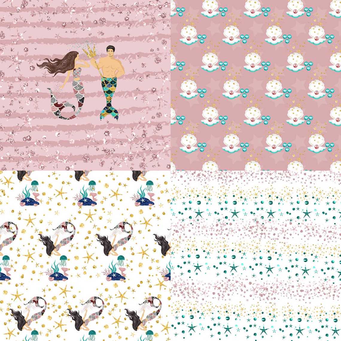 Mermaid digital paper mermaids clipart glitter mermaids | Etsy