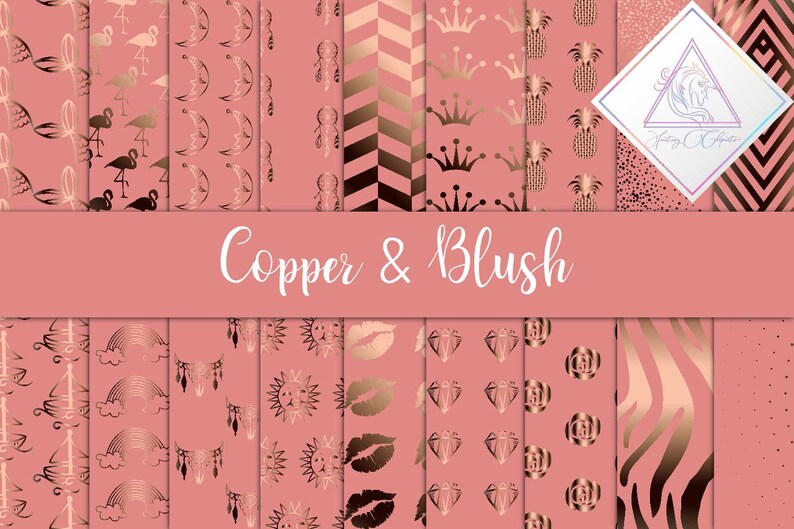 Blush and Copper Digital Paper Pink Backgrounds Rose Gold - Etsy