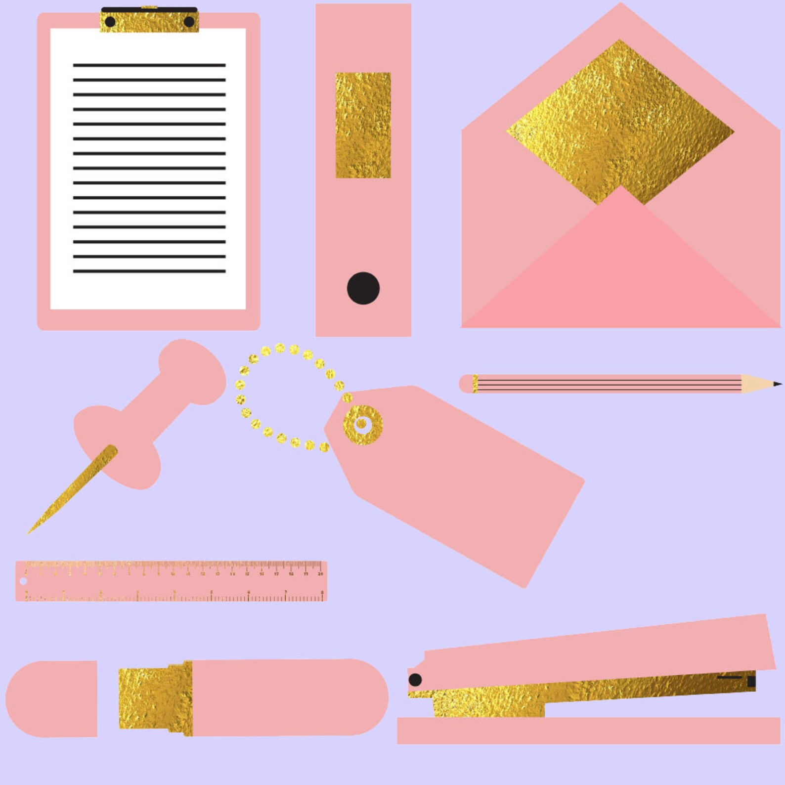 Office Supplies School Clipart Stationery Clip Art Rose - Etsy