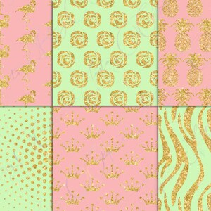 Pink Mint Paper, Digital Paper Pack, Sparkling Texture, Gold Glitter ...