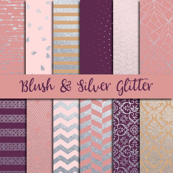 Silver glitter paper, blush digital paper, pink backgrounds, glitter ...