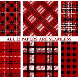 Red Plaid, Digital Paper, Seamless Patterns, Gothic Black, Gingham ...