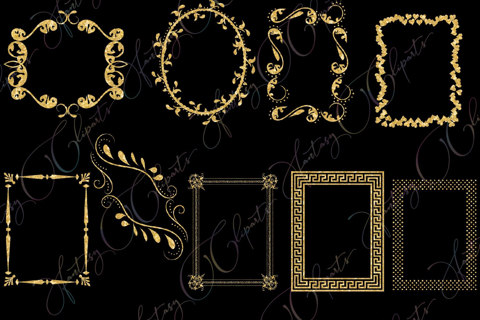 Gold Glitter Frame Clipart Golden Frames Clip Art Vintage - Etsy