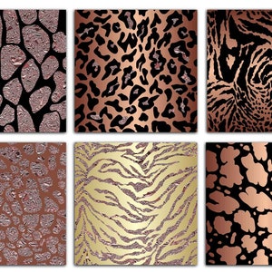 Copper Glitter Safari Animal Print Digital Paper Bronze Cheetah ...