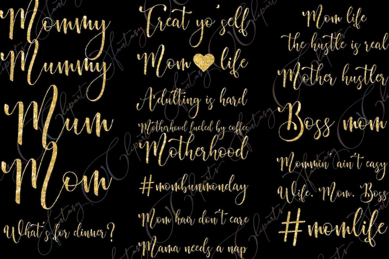 Moms life word art in png motherhood is hard clipart gold | Etsy