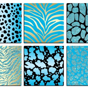 Baby Blue Glitter Safari Animal Print Digital Paper | Sky Blue Cheetah ...