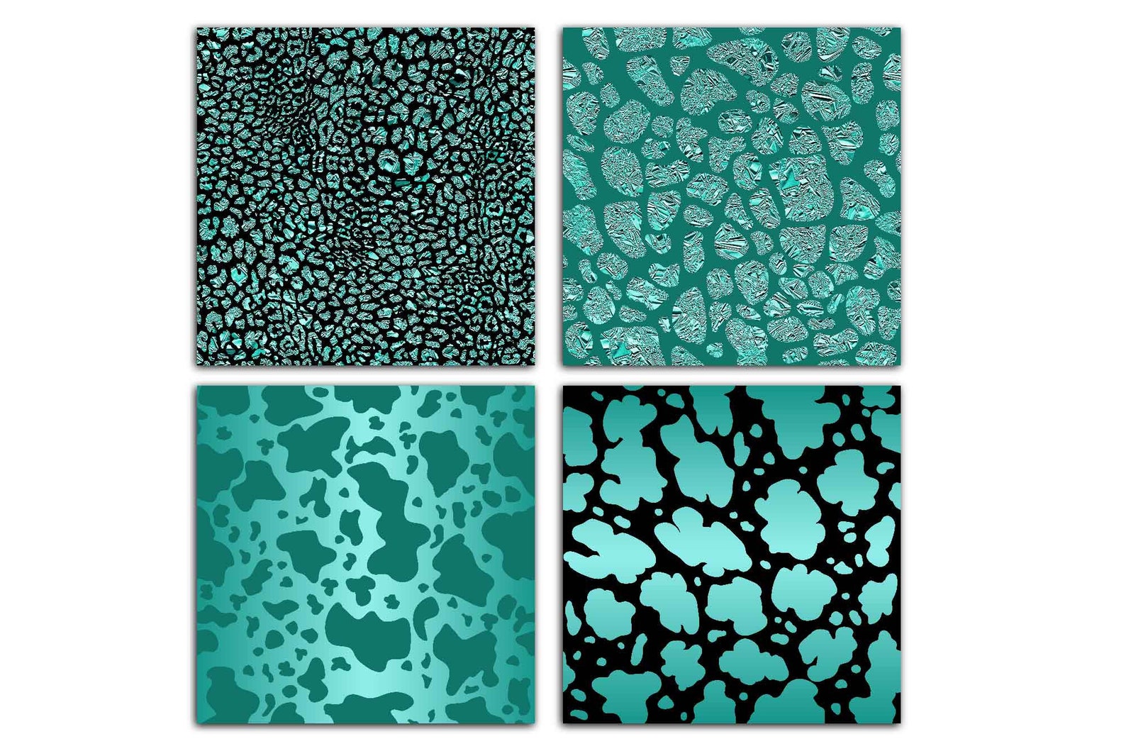 Turquoise Glitter Safari Animal Print Digital Paper Teal Cheetah ...