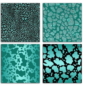 Turquoise Glitter Safari Animal Print Digital Paper | Teal Cheetah ...