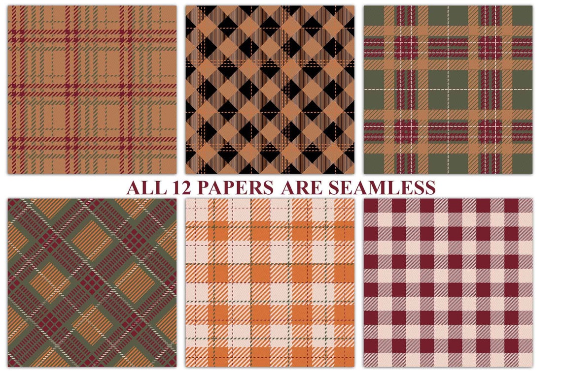 Autumn plaid fall digital paper burgundy tartan seamless | Etsy