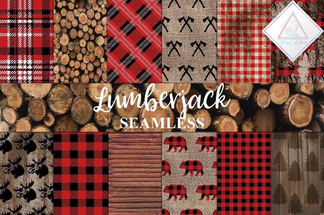 Lumberjack Wood, Digital Paper, Buffalo Checks, Bear Deer Moose, Rustic ...