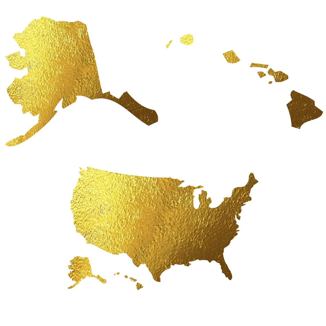 Gold Foil Usa Map American States Map Golden Maps Fantasy | Etsy