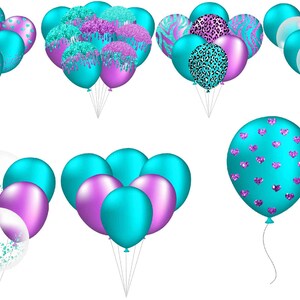 Teal Purple Combo, Balloon Clipart, Balloons Bunches, Mermaid Colors ...