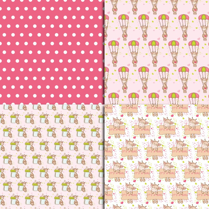 Baby Giraffe Digital Paper Giraffe Scrapbook Pink | Etsy