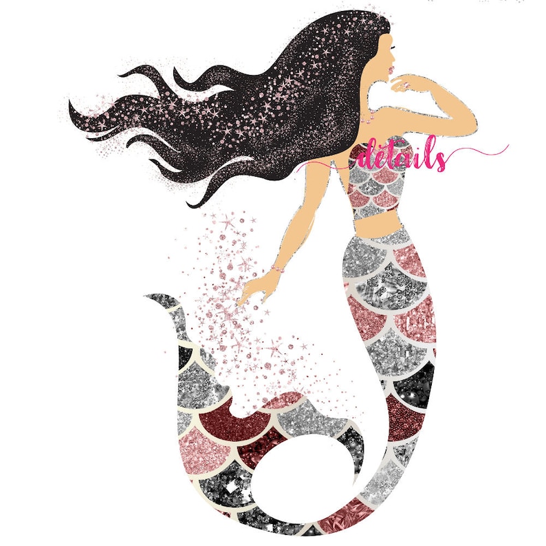 Mermaid Clipart Glitter Mermaids African American Mermaid - Etsy