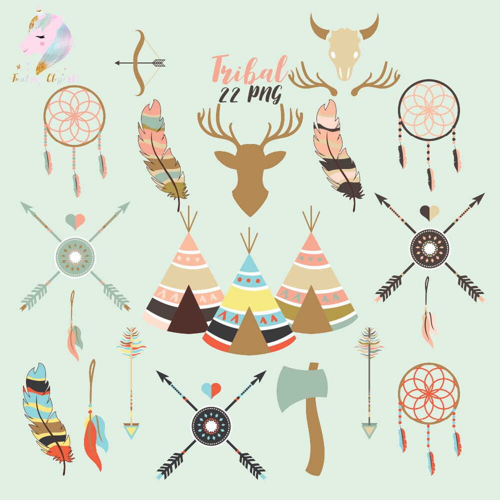 Tribal clipart set tribal clip art pink dreamcatcher tribal | Etsy