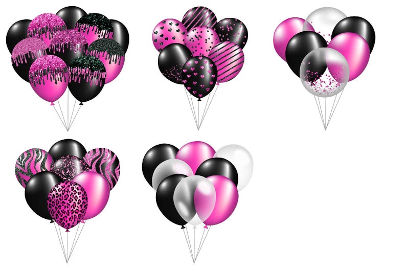 Black Pink Combo Balloon Clipart Balloons Bunches - Etsy