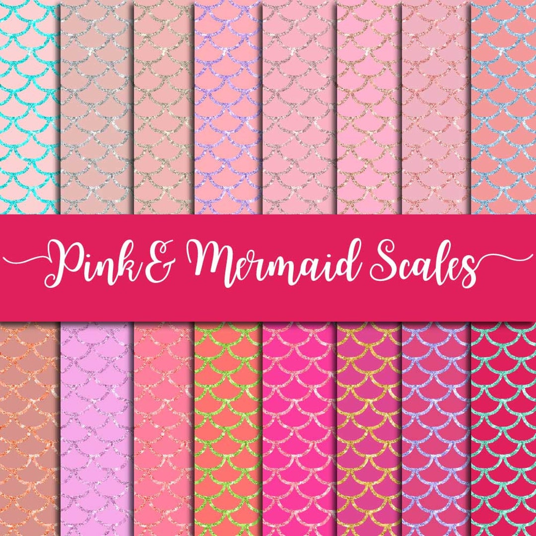 Pink Digital Paper, Mermaid Scales, Glitter Backgrounds, Shiny Mermaid ...