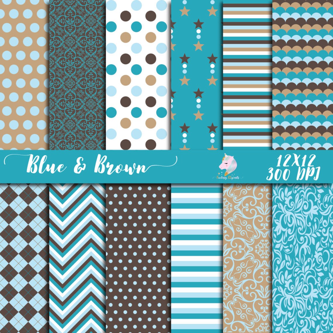 Blue and Brown Paper Digital Paper Baby Paper Pack Nursery - Etsy