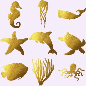 Sea Animals Clipart, Sea Animal Clip Art, Gold Foil Silhouettes, Ocean ...