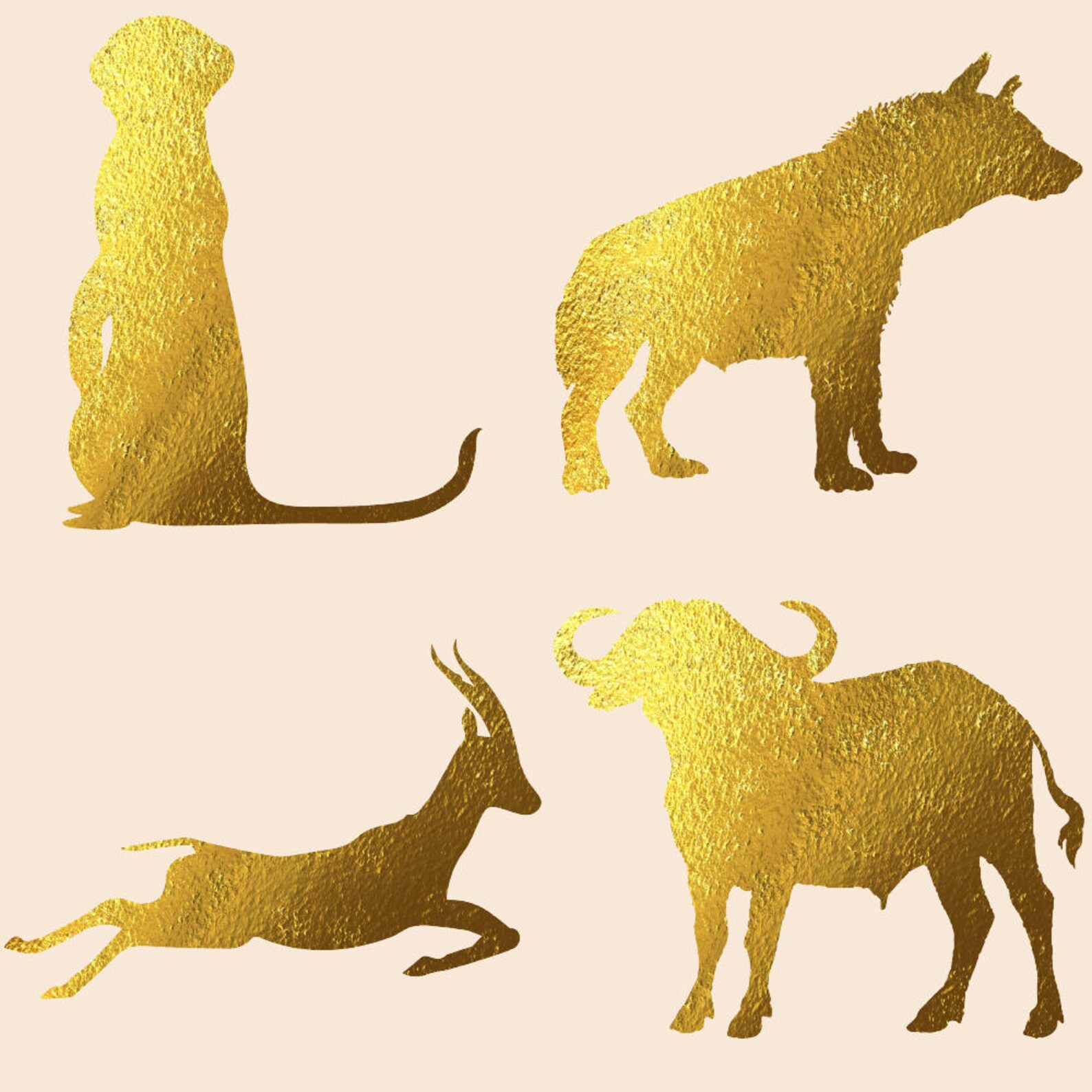 Safari Animals Animals Clip Art Gold Foil Clipart Clipart - Etsy