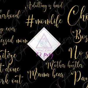 Moms Life Word Art in Png, Motherhood is Hard Clipart, Gold Glitter ...
