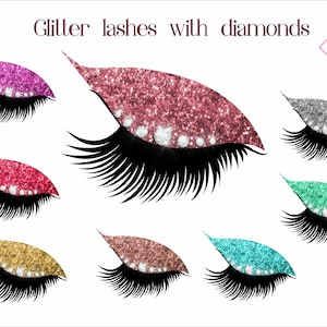 Glitter Lashes, Sparkling Diamonds, Rose Gold Lash, Eyelash Clipart ...