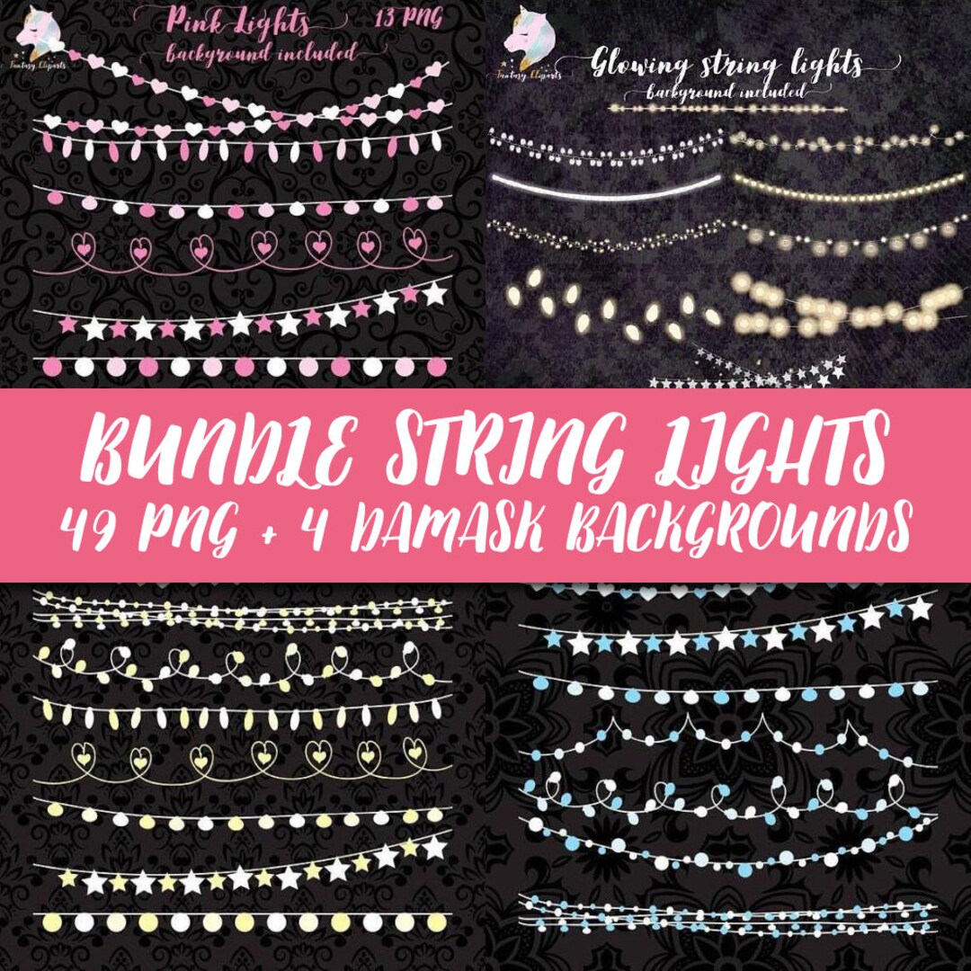 Huge Bundle String of Lights Clipart, Lights of Strings Graphics Clip ...