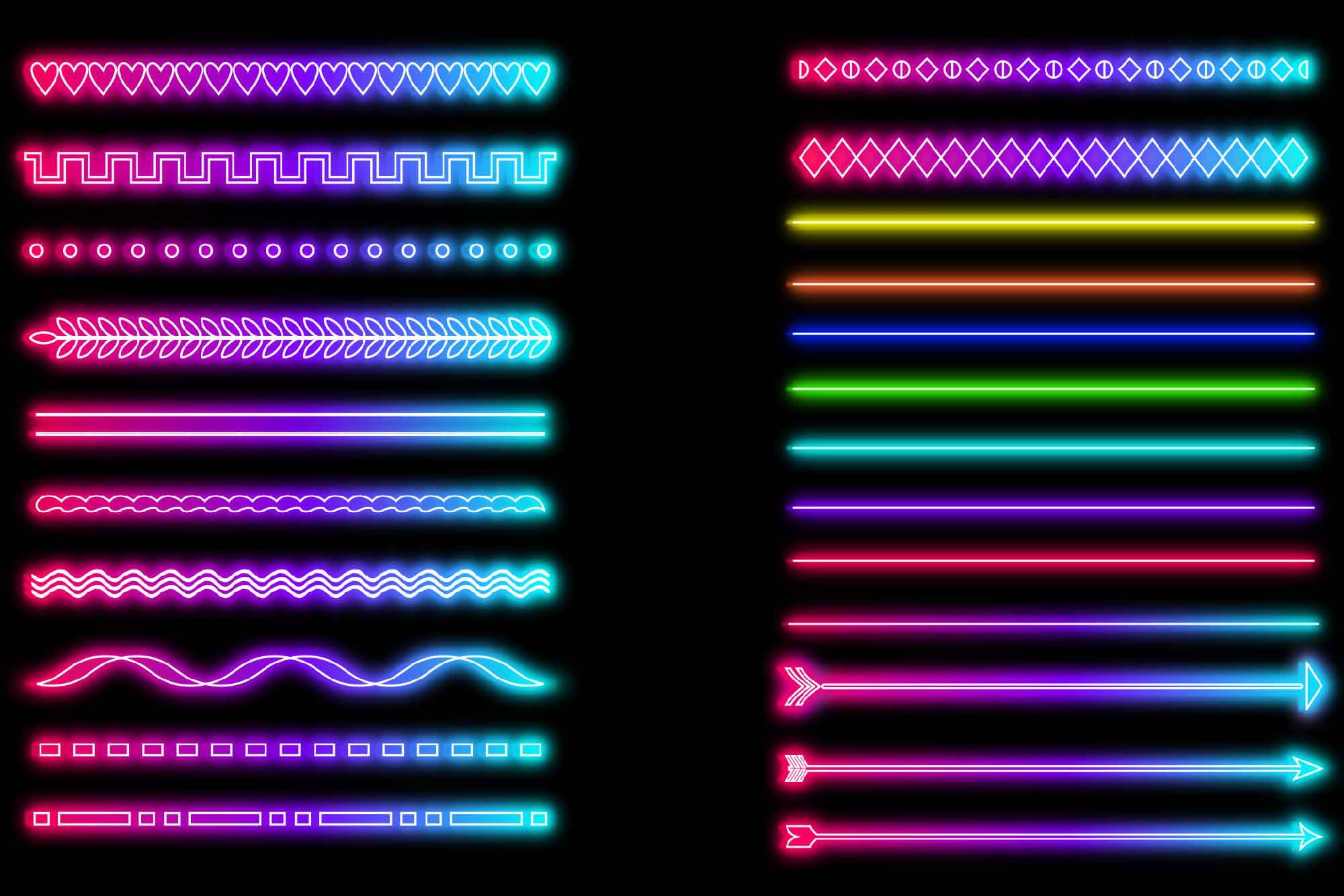 Neon Borders Clipart PNG Glowing Neon Dividers Clip Art - Etsy