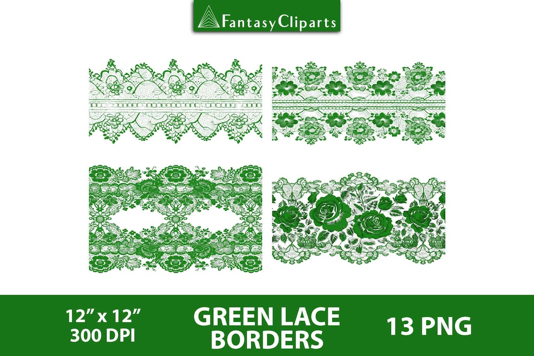 Green Lace Borders Overlay Clipart Halloween Gothic Lace Dividers ...