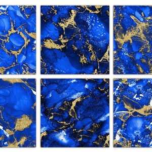 Blue Alcohol Ink, Gold Glitter, Digital Paper, Seamless Patterns ...