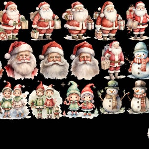 Vintage Christmas Santa Clipart Winter Clip Art PNG Watercolor Snowman ...