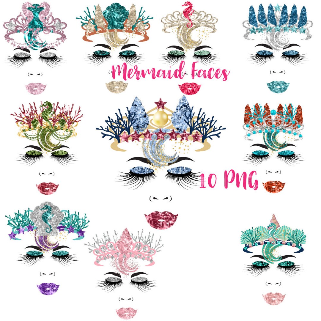Mermaid Faces, Mermaid Clipart, Mermaid Clip Art, Rose Gold Lips, Under ...
