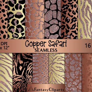 Copper Glitter Safari Animal Print Digital Paper Bronze Cheetah ...