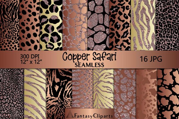 Copper Glitter Safari Animal Print Digital Paper | Bronze Cheetah ...
