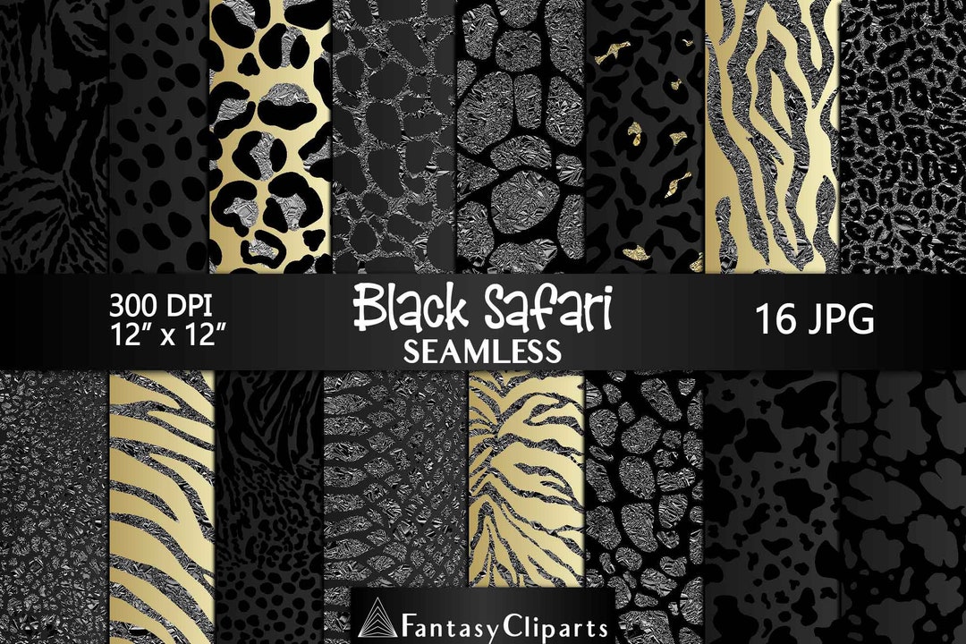 Black Glitter Safari Animal Print Digital Paper | Gothic Cheetah ...