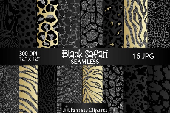 Black Glitter Safari Animal Print Digital Paper | Gothic Cheetah ...