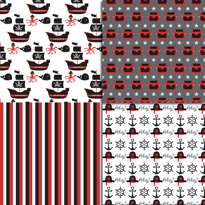 Pirate Boys Birtday Pirates Paper Pack Digital Backgrounds - Etsy