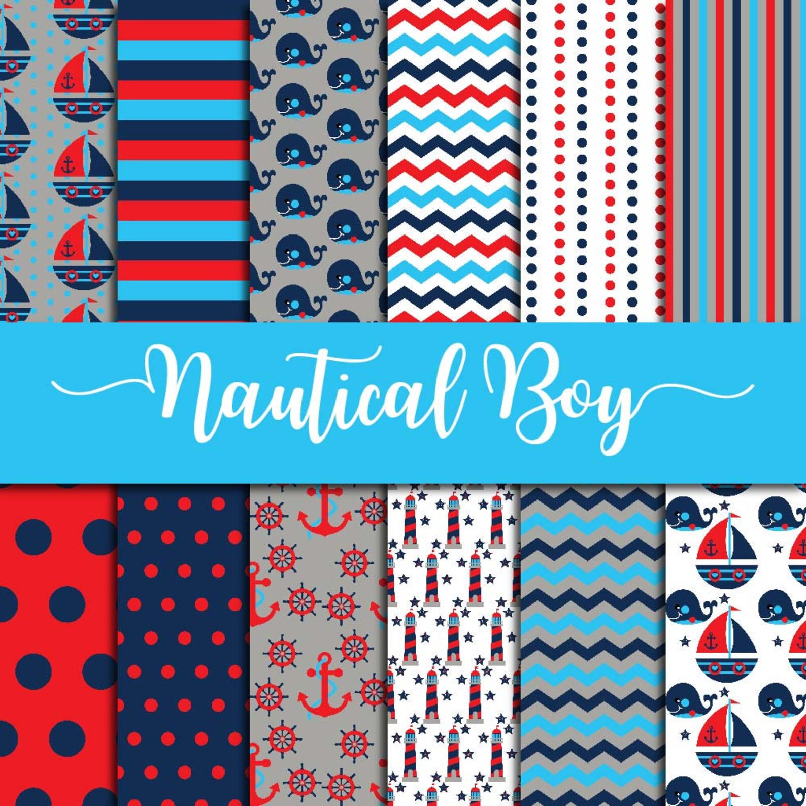 Nautical Backgrounds Blue Digital Paper Summer Birthday | Etsy