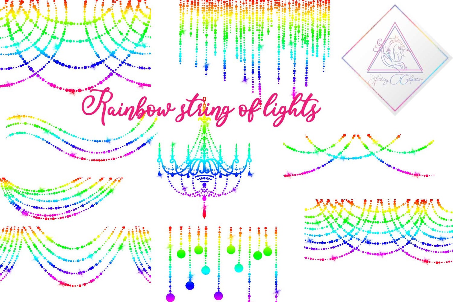 Rainbow colors string lights clipart chandelier clip art | Etsy