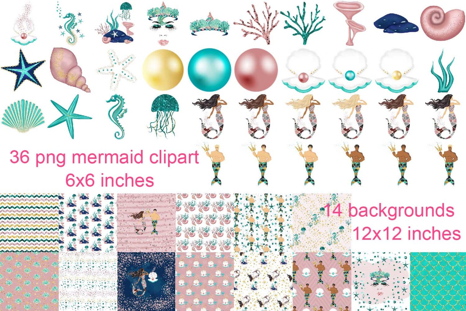 Huge Bundle of Mermaid Clipart and Digital Papers Mermaid - Etsy