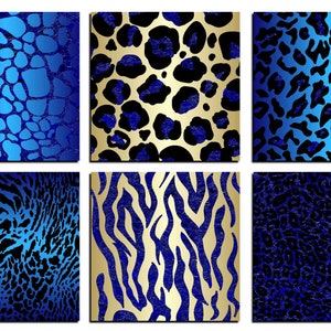 Cobalt Blue Glitter Safari Animal Print Digital Paper Navy Blue Cheetah ...