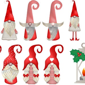 Christmas Gnomes, Gnome Clipart, Nordic Scandinavian, Red Gray Gnomies ...