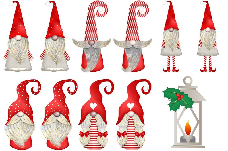Christmas Gnomes Gnome Clipart Nordic Scandinavian Red Gray - Etsy